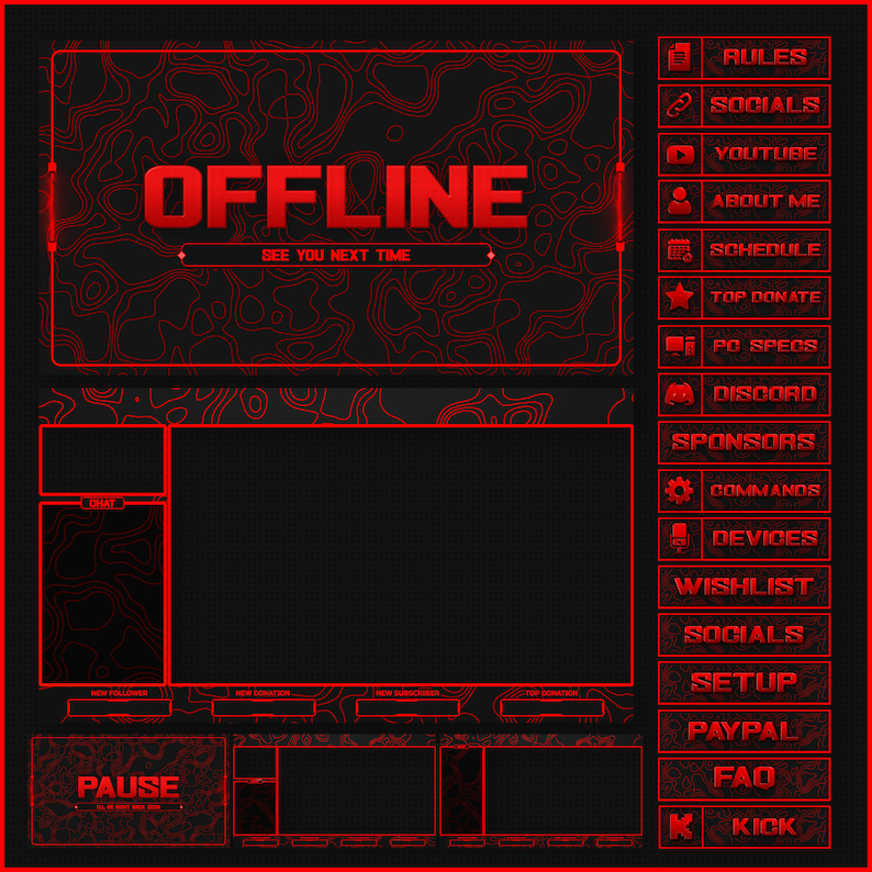 Animated RED Stream Overlays Package for Twitch, Youtube, OBS ...