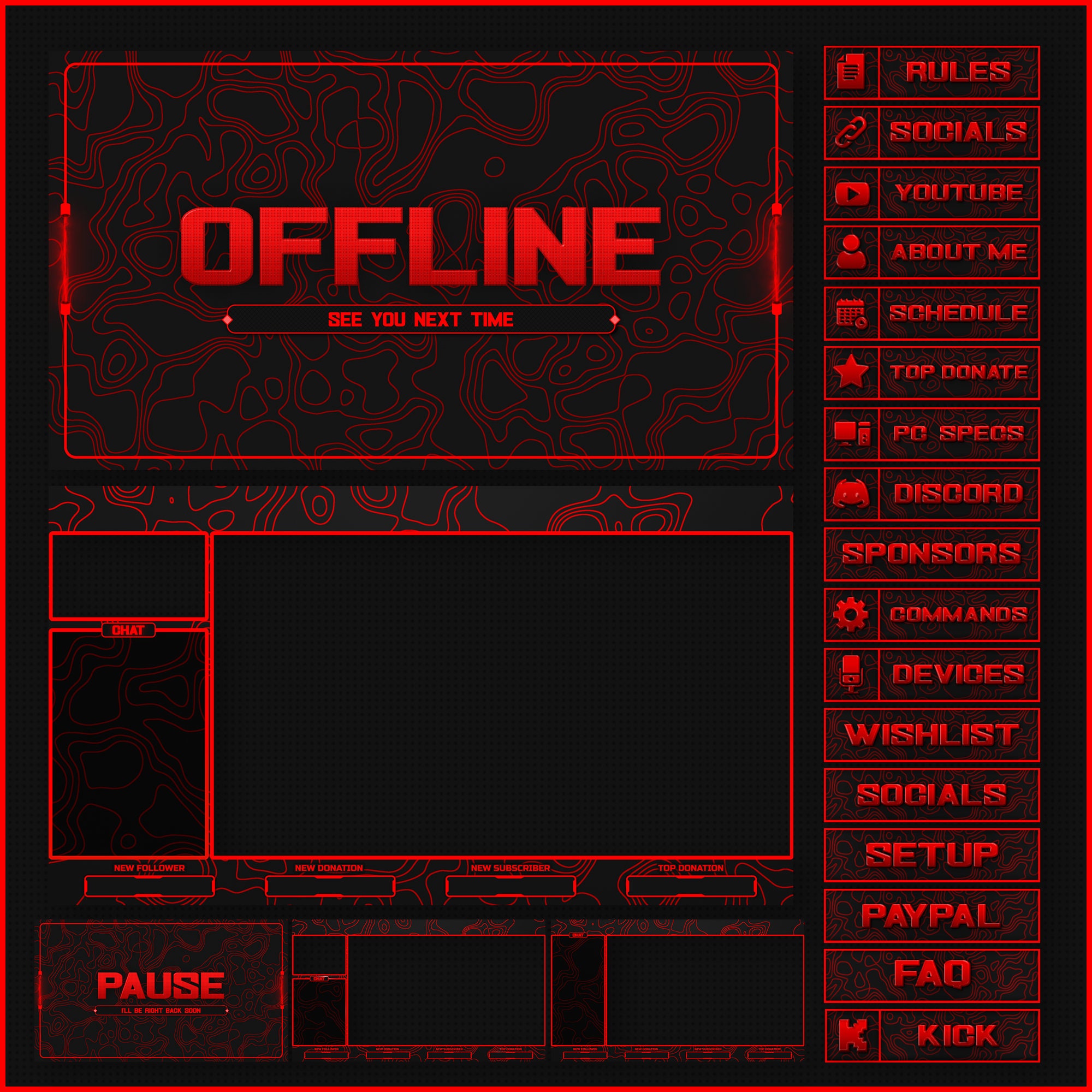 Animated RED Stream Overlays Package for Twitch, Youtube, OBS ...