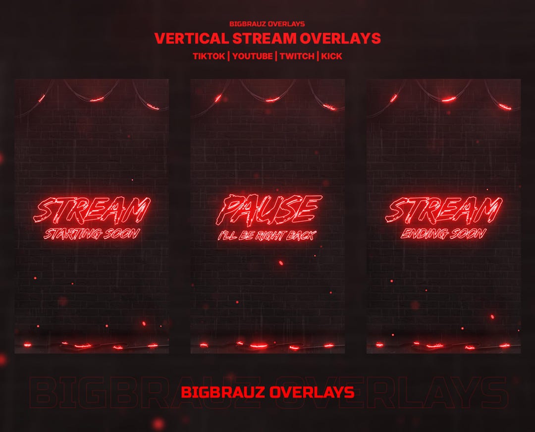 Animated Vertical Red NEON Stream Overlays (tiktok, Twitch, Youtube ...