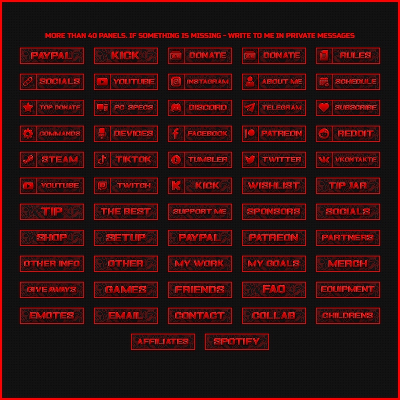 Animated RED Stream Overlays Package for Twitch, Youtube, OBS ...
