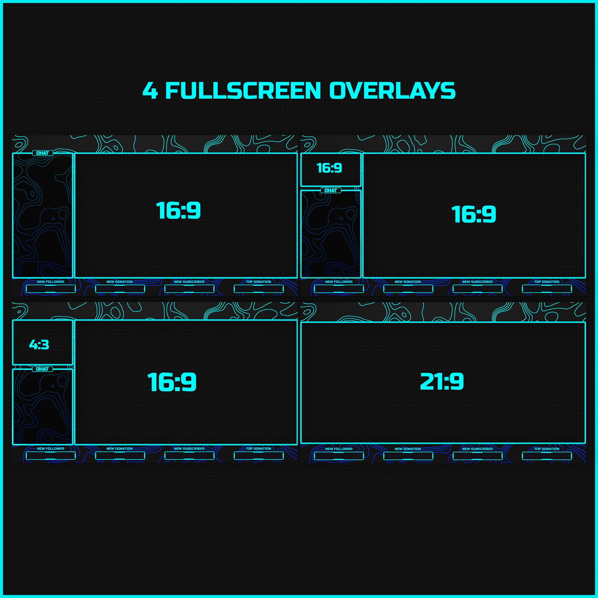 Animated BLUE Stream Overlays Package for Twitch, Youtube, OBS ...