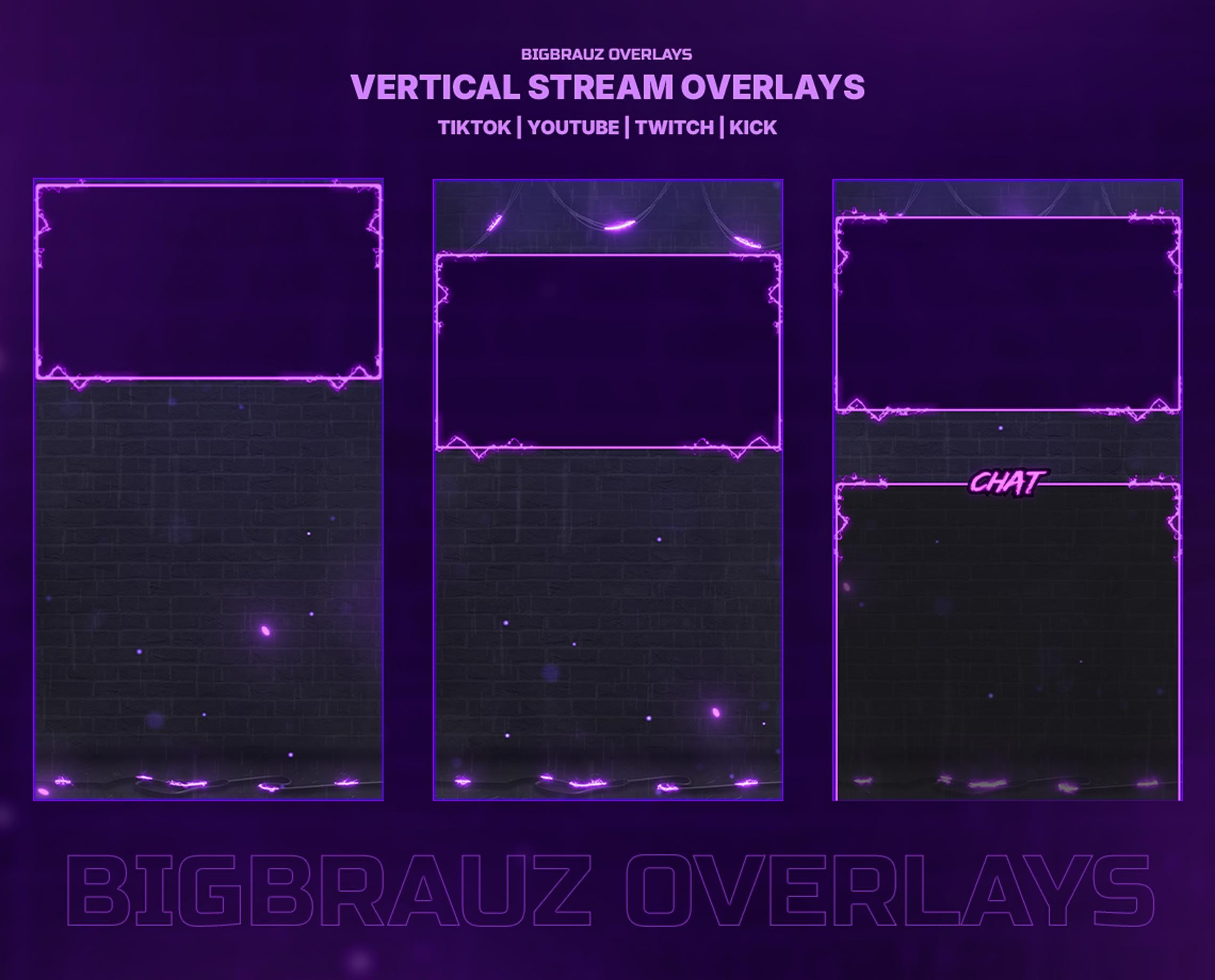 Animated Vertical Purple NEON Stream Overlays (tiktok, Twitch, Youtube ...