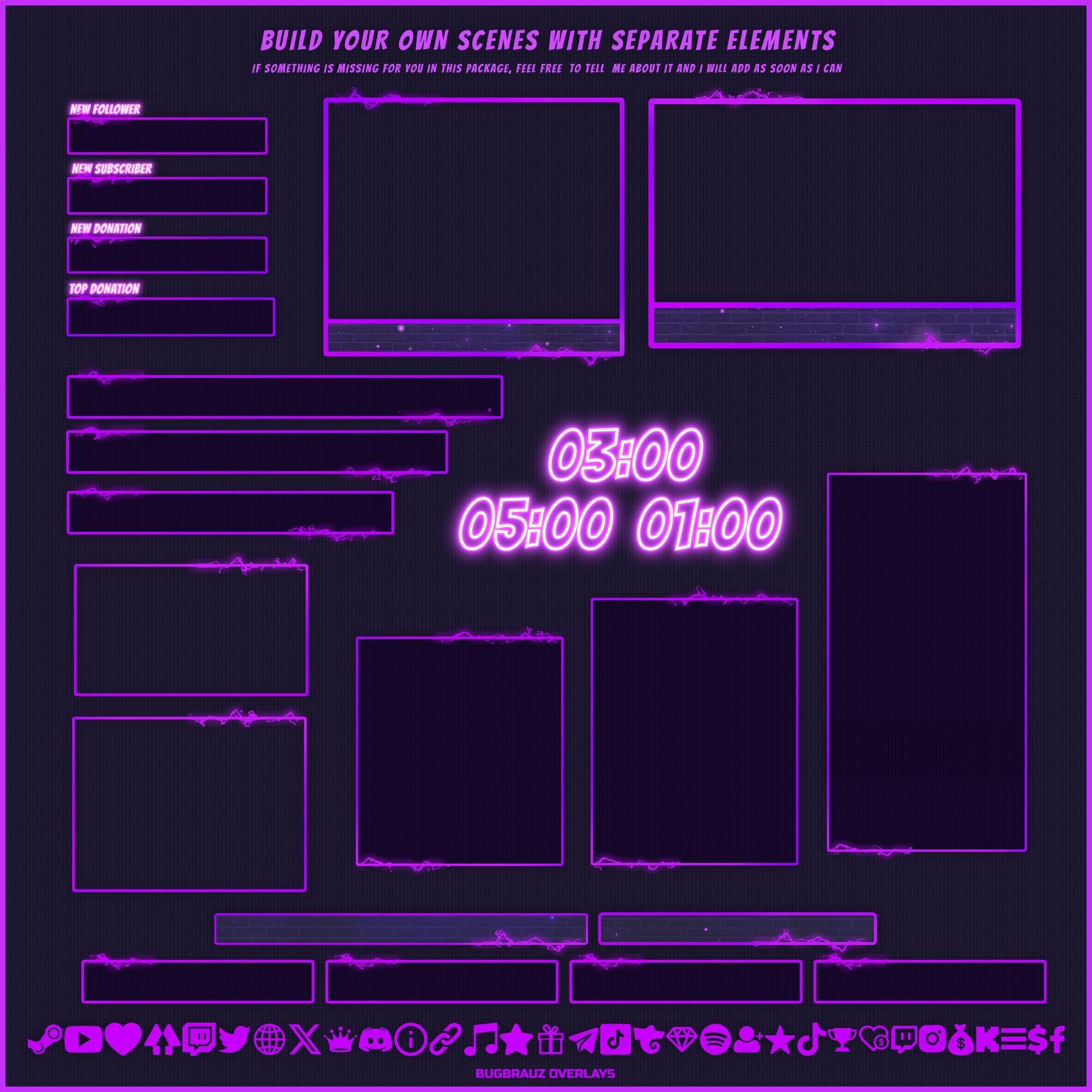 Animated PURPLE NEON Stream OVERLAYS, Panels, Alerts, Webcam Frames ...