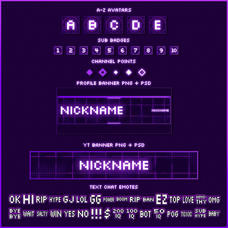 Animated Purple Retro Neon Stream Overlays Package for Twitch, Youtube ...