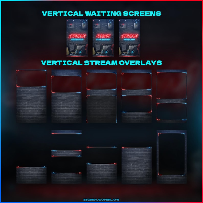 Animated Neon Stream Overlays Package (twitch, Youtube, Kick, Tiktok ...