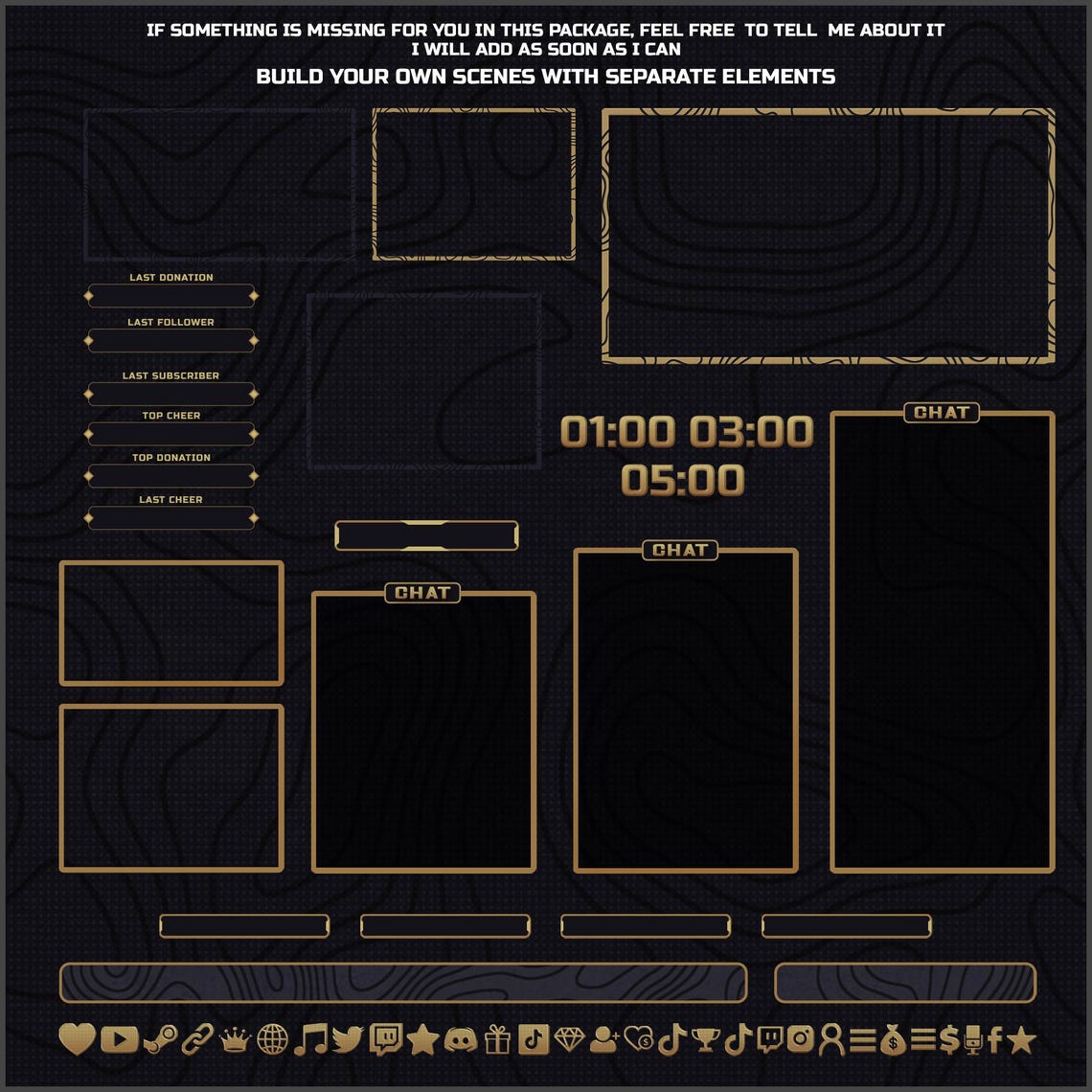 Gray, Gold, Clean Animated Twitch Topographic Style Overlay - Complete ...