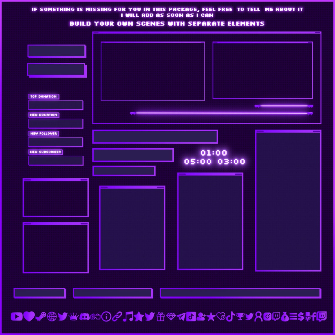 Animated Purple Retro Neon Stream Overlays Package for Twitch, Youtube ...