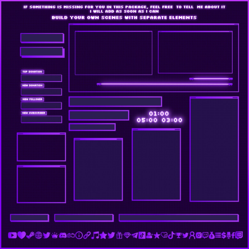 Animated Purple Retro Neon Stream Overlays Package for Twitch, Youtube, OBS, Streamlabs OBS - Etsy