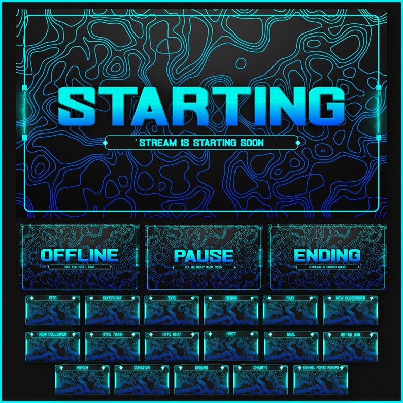 Animated BLUE Stream Overlays Package for Twitch, Youtube, OBS ...