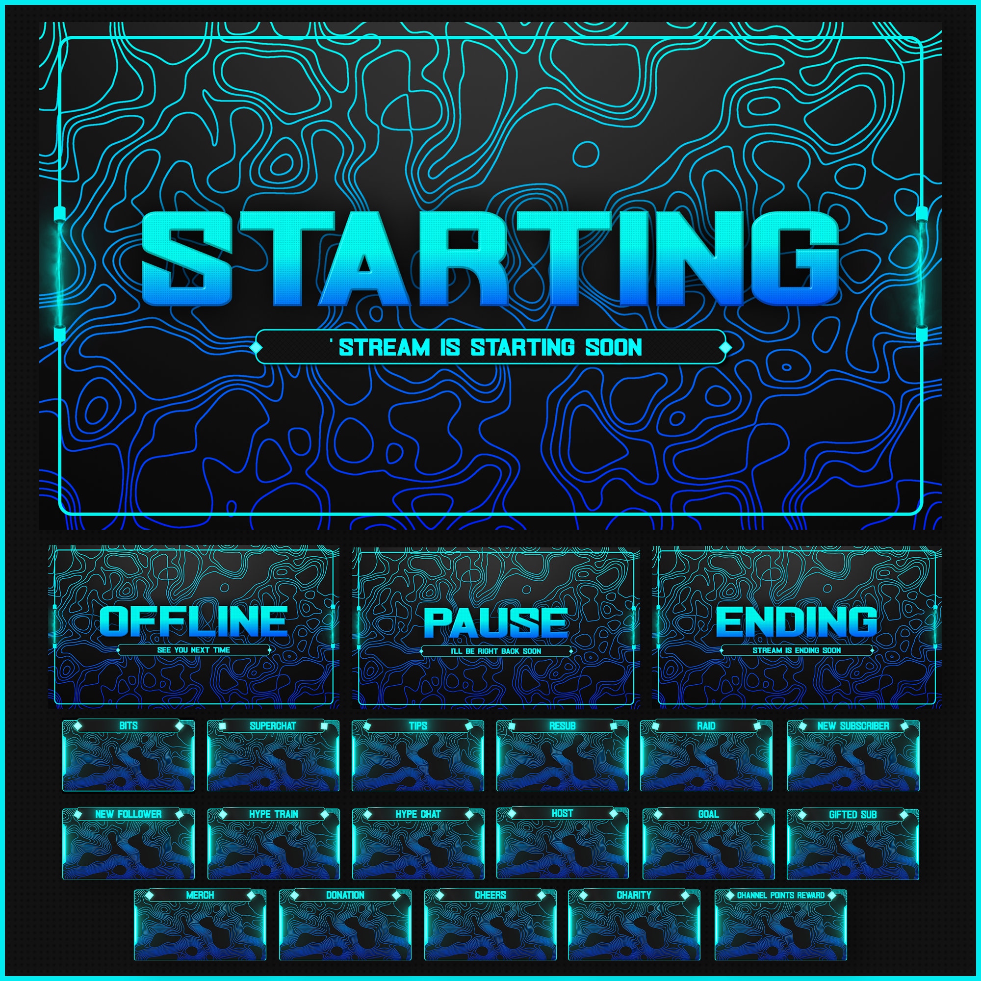 Animated BLUE Stream Overlays Package for Twitch, Youtube, OBS ...
