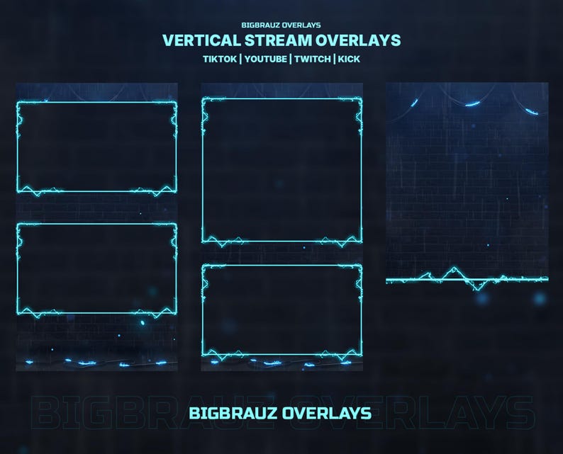 Animated Vertical Tiktok Stream Overlays - BLUE NEON - Etsy