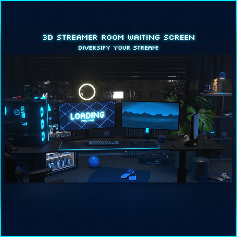 Animated Blue Neon Stream Overlays Package (twitch Overlays, Youtube ...