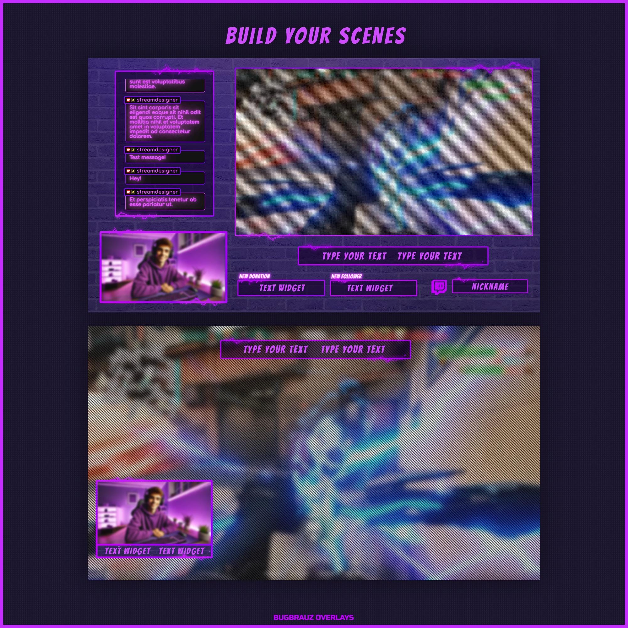 Animated PURPLE NEON Stream OVERLAYS, Panels, Alerts, Webcam Frames ...