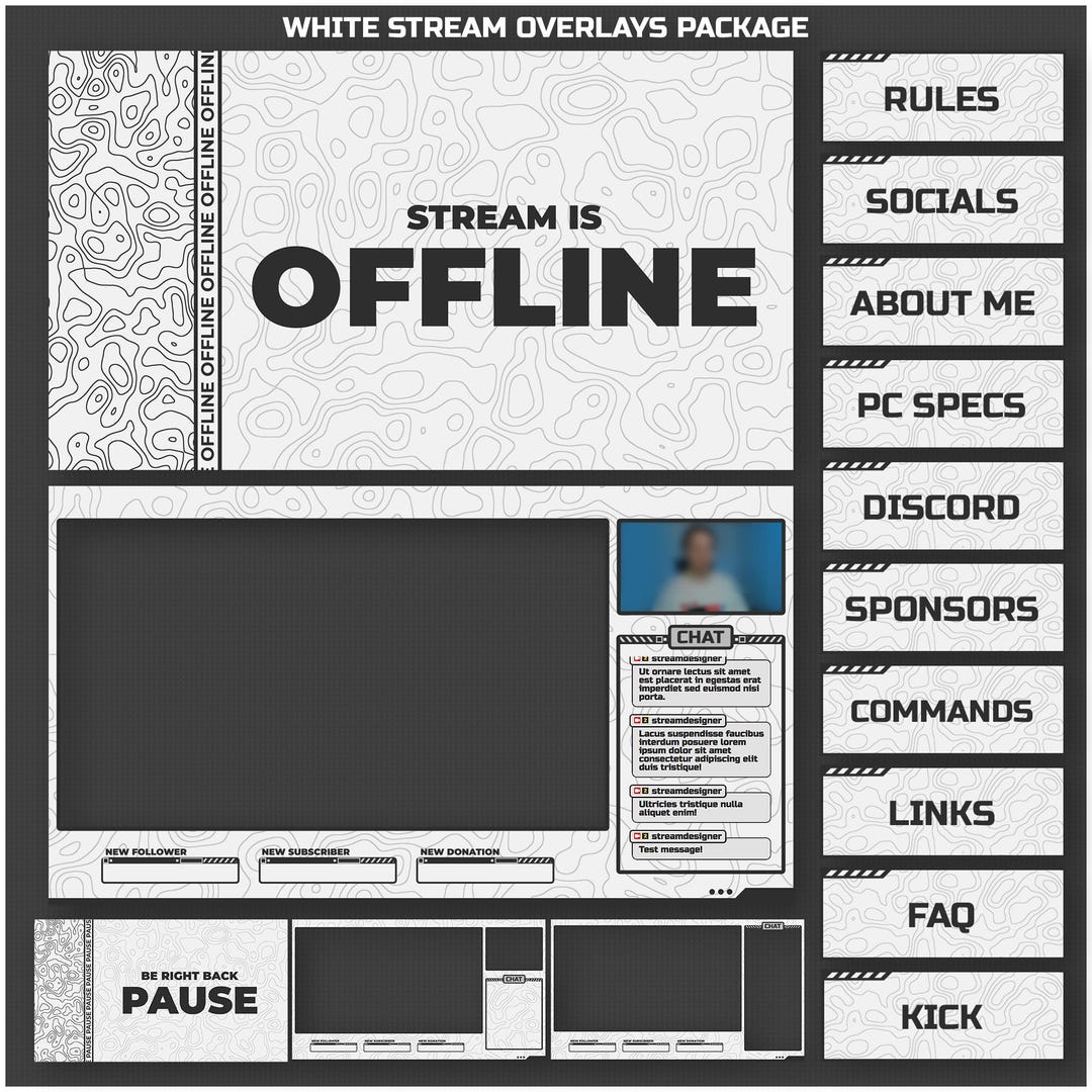 Animated WHITE Stream Overlays Package for Twitch, Youtube, OBS ...