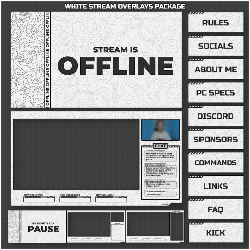 Animated WHITE Stream Overlays Package for Twitch, Youtube, OBS ...