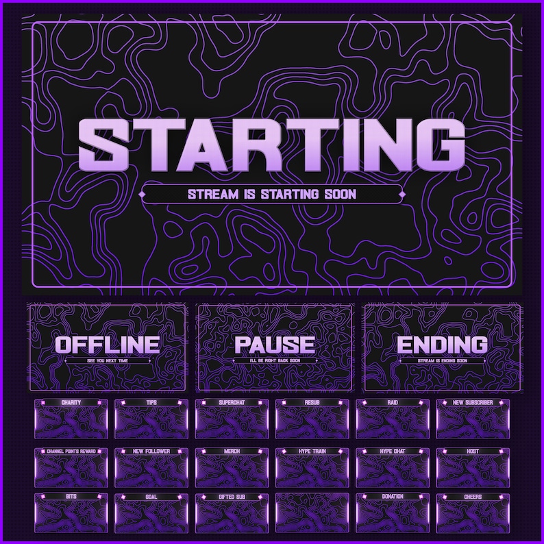 Animated Purple Stream Overlays Package for Twitch, Youtube, OBS ...