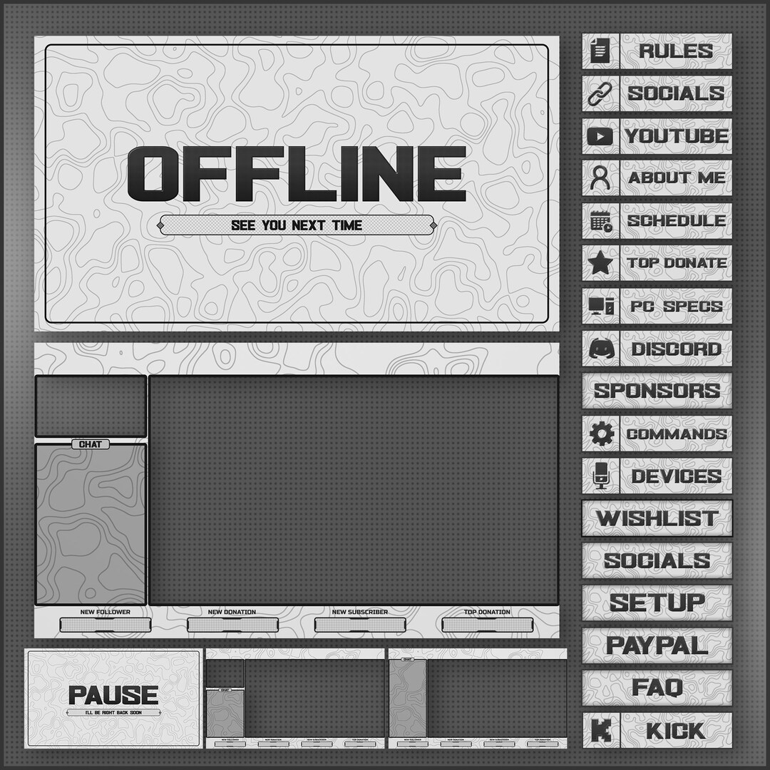 Animated WHITE Stream Overlays Package for Twitch, Youtube, OBS ...