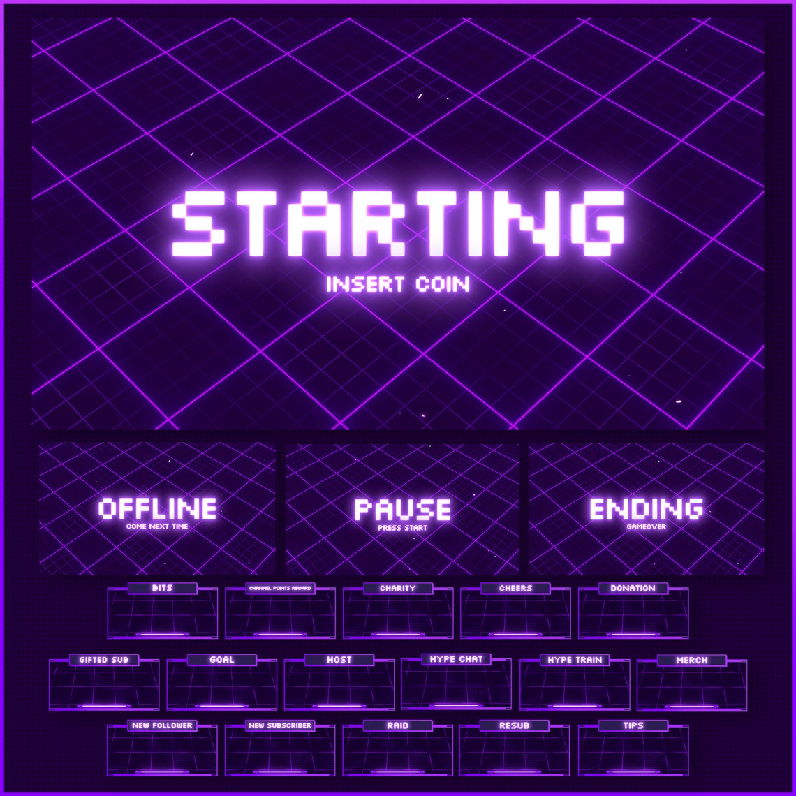 Animated Purple Retro Neon Stream Overlays Package for Twitch, Youtube ...
