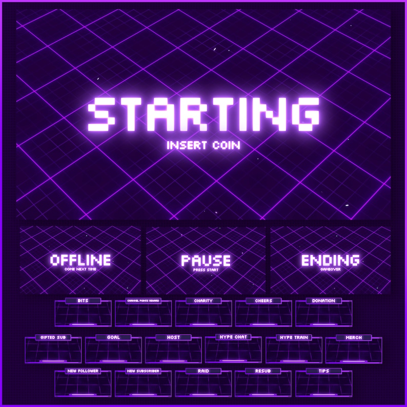 Animated Purple Retro Neon Stream Overlays Package for Twitch, Youtube ...