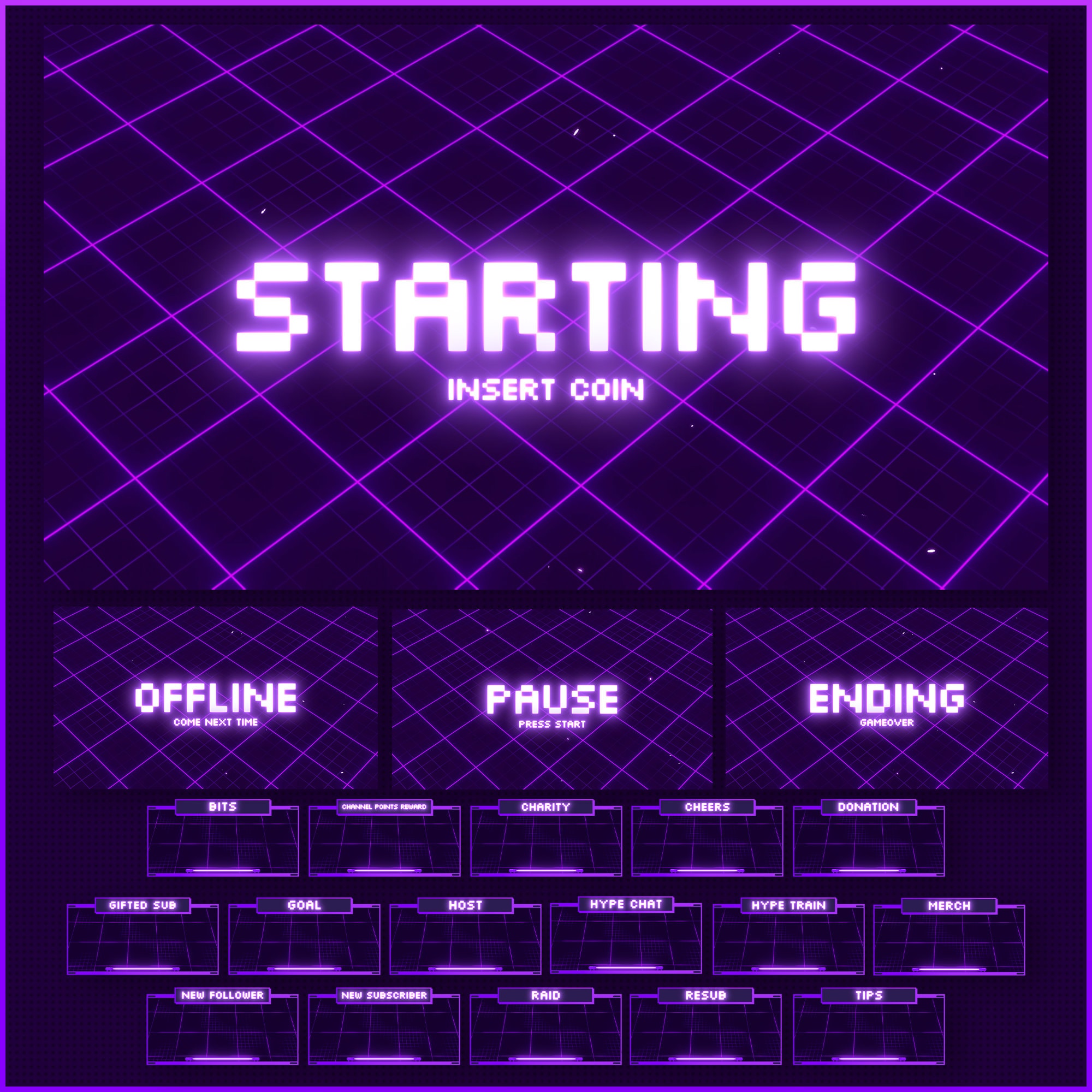 Animated Purple Retro Neon Stream Overlays Package for Twitch, Youtube ...