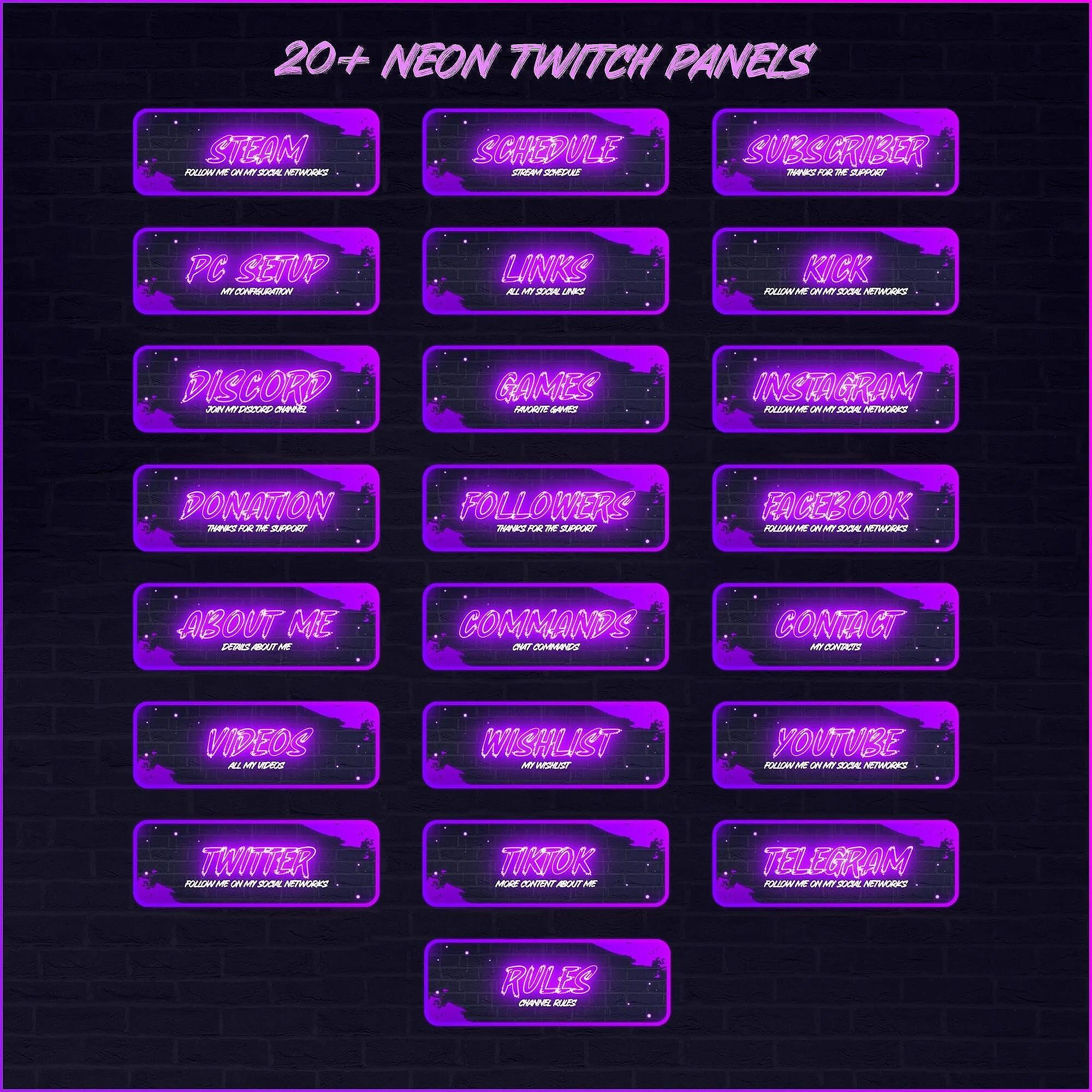 Purple Neon Panels For Twitch Designs Panels For Twitch Profile Etsy