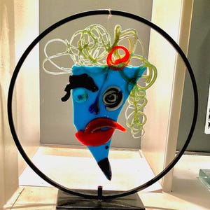 Abstract Fused Glass Art Mask With Optional Stand, Picasso Inspired ...