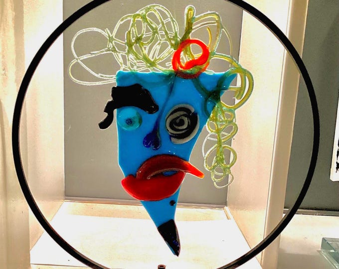 Abstract Fused Glass Art Mask With Optional Stand, Picasso Inspired ...