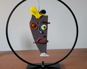 Abstract Fused Glass Art Mask With Optional Stand, Picasso Inspired ...