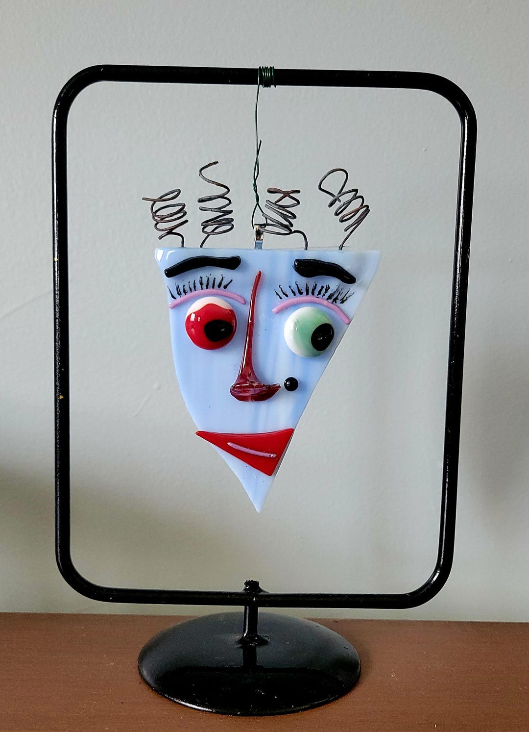 Abstract Fused Glass Art Mask With Optional Stand, Picasso Inspired ...