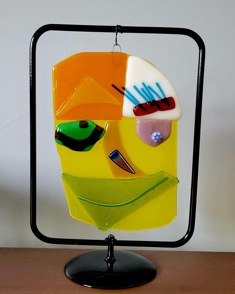 Abstract Fused Glass Art Mask With Optional Stand, Picasso Inspired ...