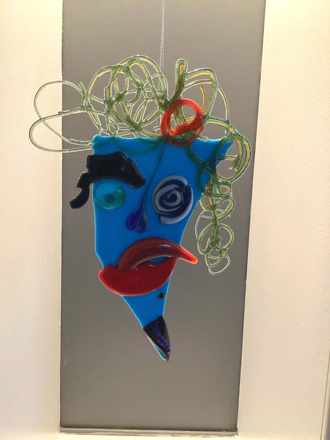 Abstract Fused Glass Art Mask With Optional Stand, Picasso Inspired ...