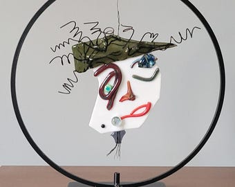 Abstract Fused Glass Art Mask With Optional Stand, Picasso Inspired ...