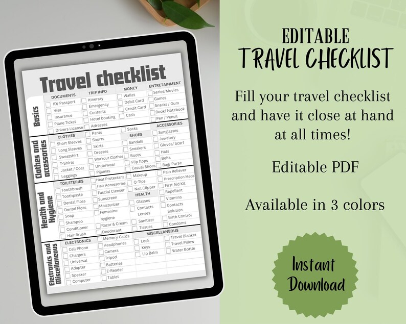 Editable Travel Planner, Travel Checklist, Trip Itinerary Planner ...