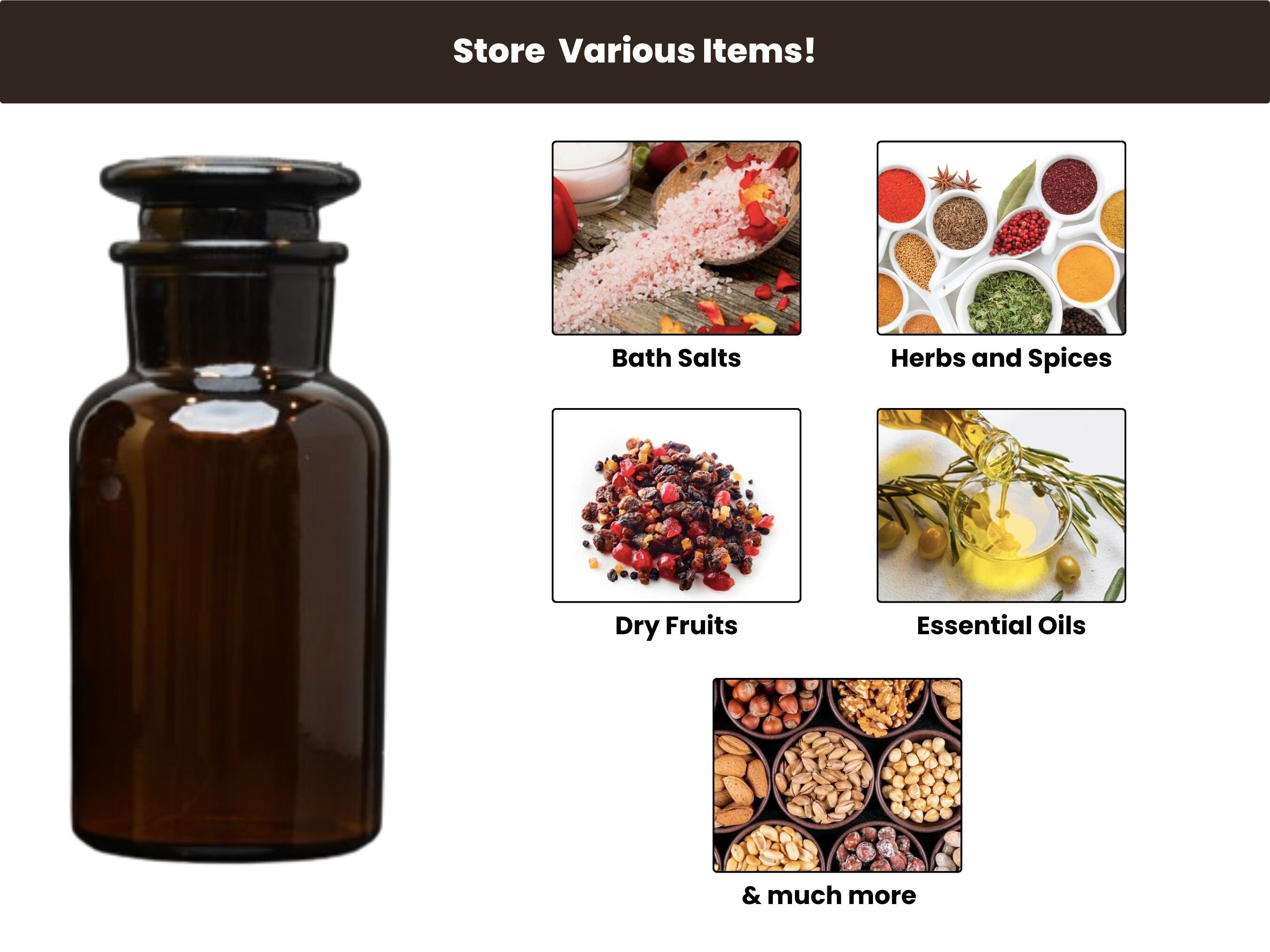 Amber Glass Apothecary Jars Container 60ml 125ml 250ml Home Decor