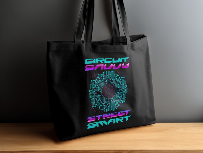 Circuit Savvy Street Smart Printed Tote Bag, Geometric Tech Design ...