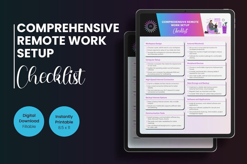 Remote Work Setup Checklist Digital PDF Download Instantly Printable ...