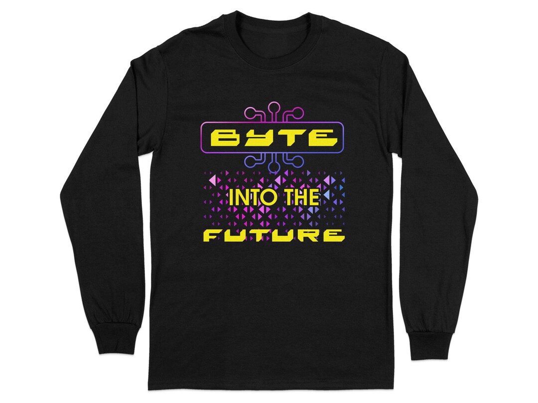 Futuristic Technology Inspired Design Long Sleeve Shirt, Eye-catching Graphic Tee, Unique Geek ...