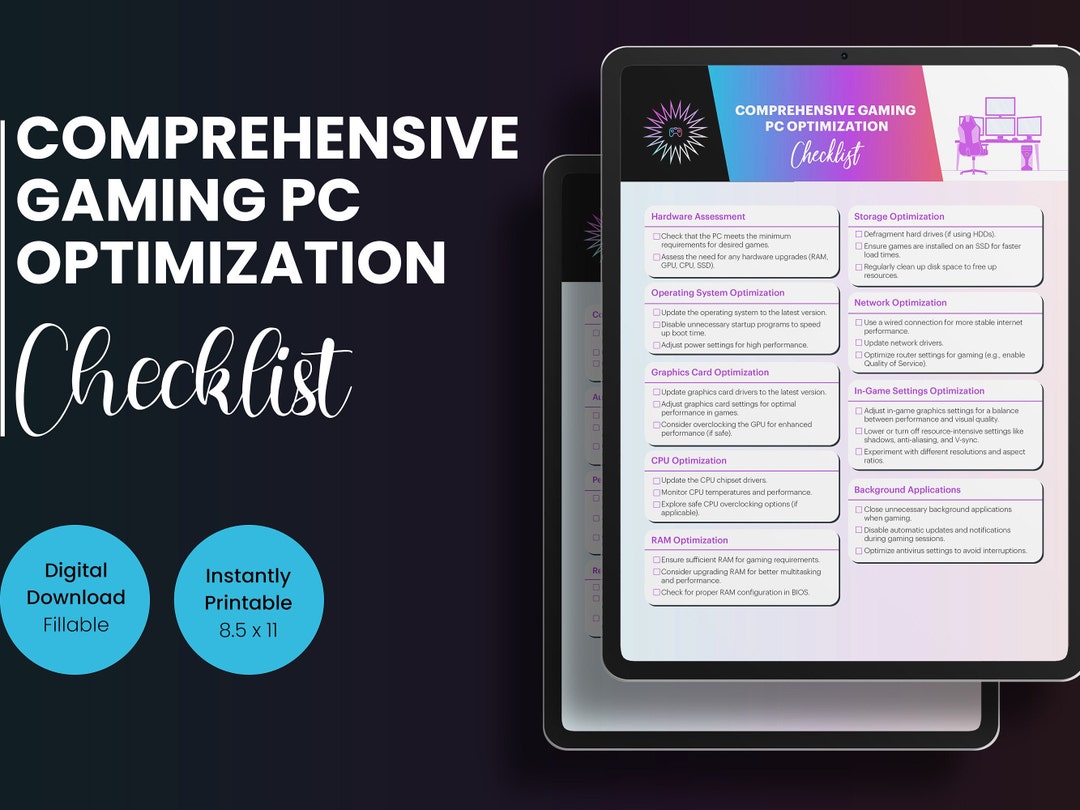Gaming PC Optimization Checklist Digital PDF Download Instantly Printable Fillable - Etsy