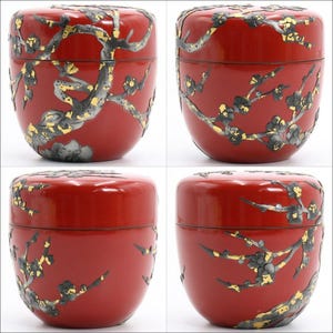 Japanese Ryukyu Lacquer Tea Caddy – Red Makie Plum Blossom Natsume ...