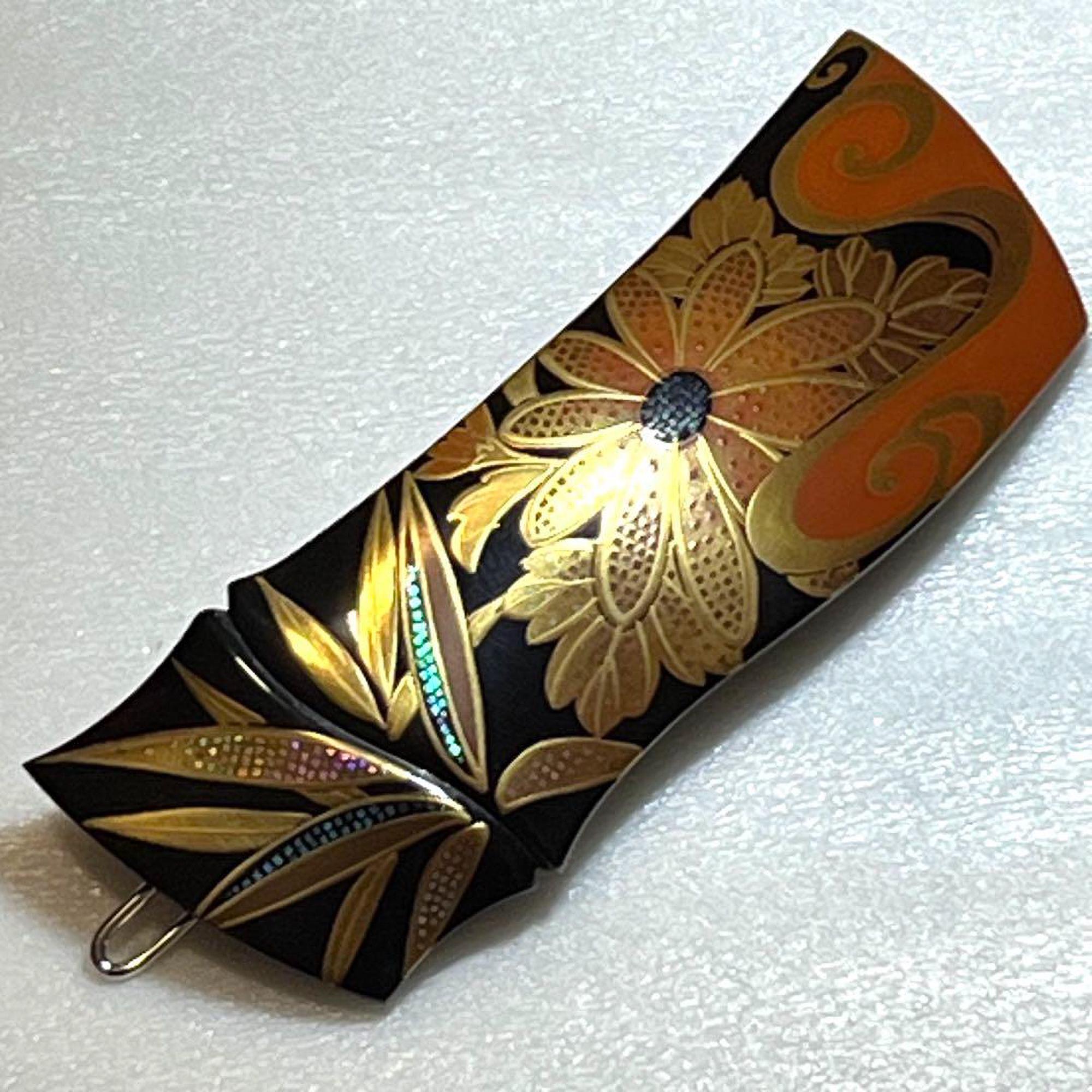 Traditional Japanese Crafts: Maki-e Barrettes, Gold Maki-e, Raden sea ...