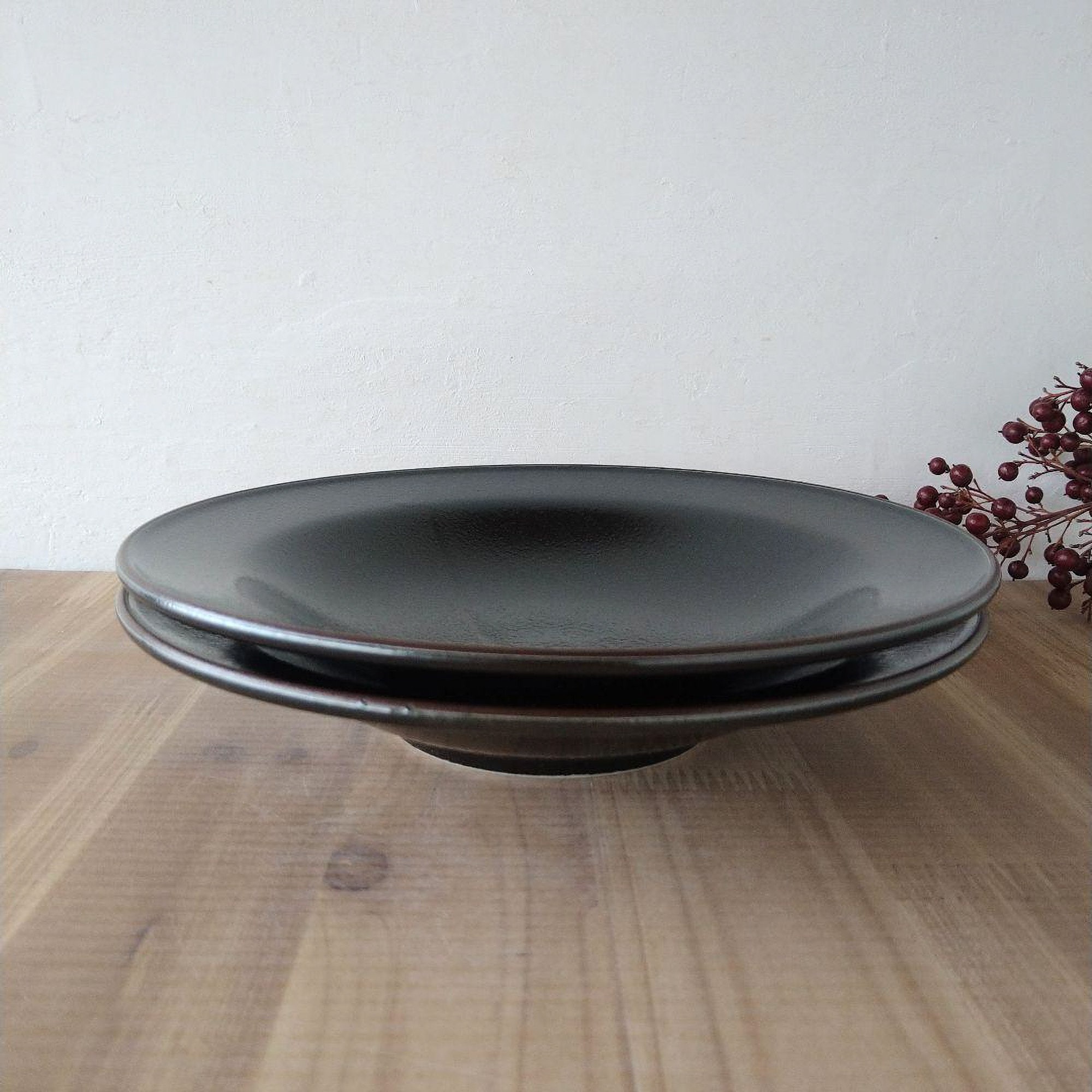 Japanese Minoyaki Plates Pottery Plates Black Deep Dish Set of 2 240513 ...