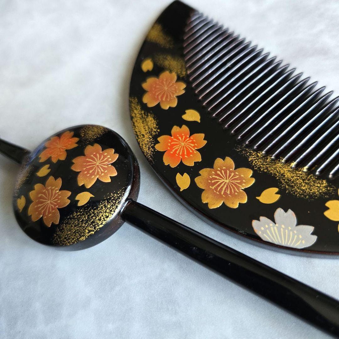 Japanese Traditional Wajima Nuri Kanzashi Comb Kyoto Kazura Kiyoshi Old ...