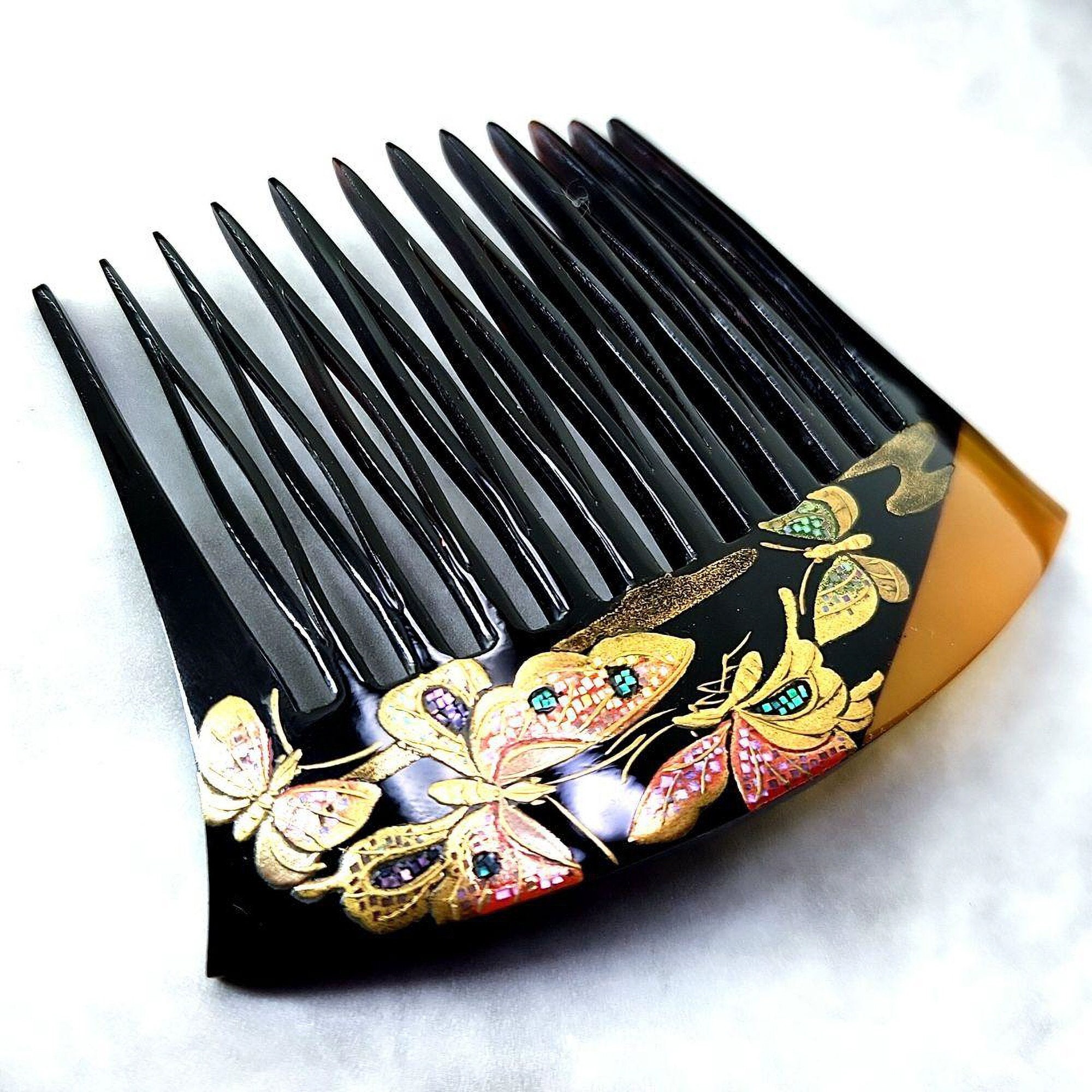 Japanese Traditional Comb, Comb Hairpin,white Bekko With Gold Lacquer ...