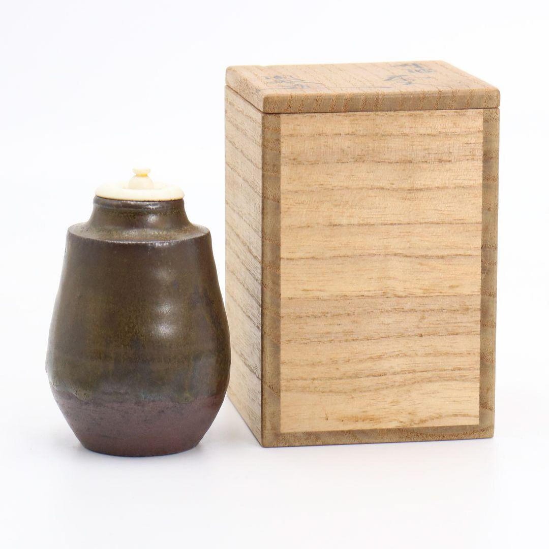 Japanese Tea Caddy, KATATSUKI by Morimoto Toya, Tanba Ware, Tea ...