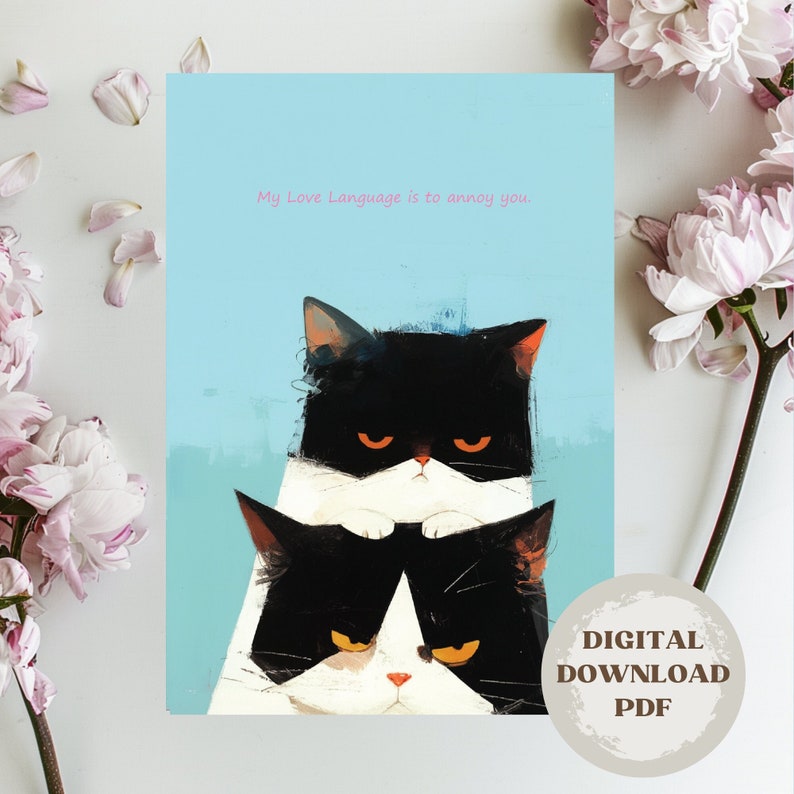 Printable Cat Card, Digital Cards, Thank You Card, Love Card, for ...