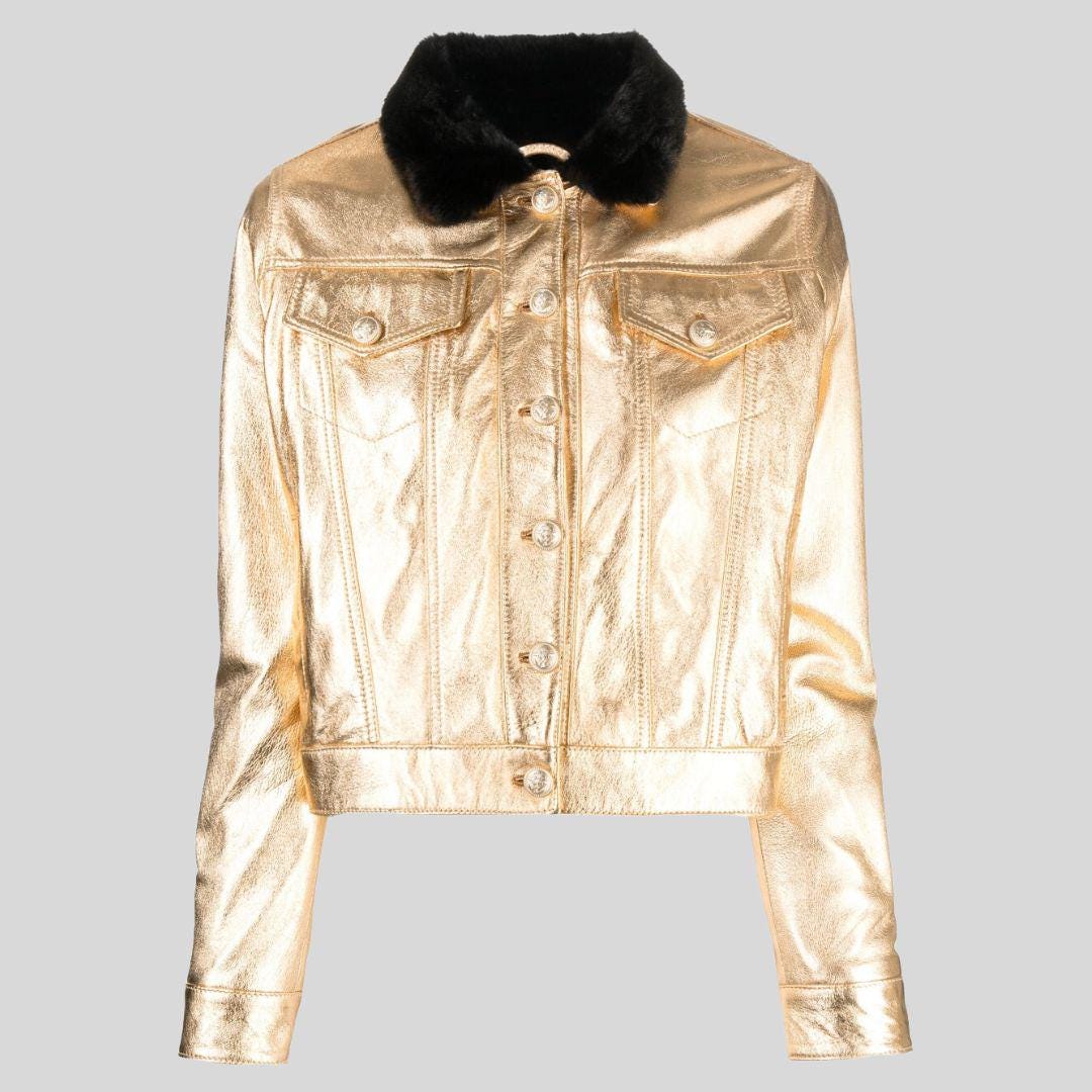 Women's Metallic Gold Sheepskin Leather Jacket Luxe Genuine Leather ...