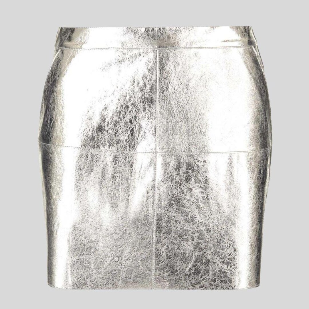 Women's Silver Metallic Leather Mini Skirt Stylish and Trendy Statement ...
