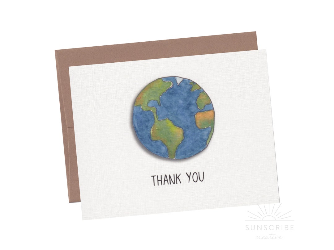 Planet Earth Card for Teacher, Watercolor, Blank Inside, Simple Thank ...