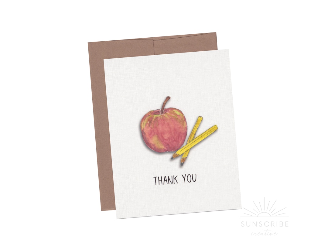 Apple Teacher Card, Simple, Watercolor, Blank Inside, Thank You Card ...