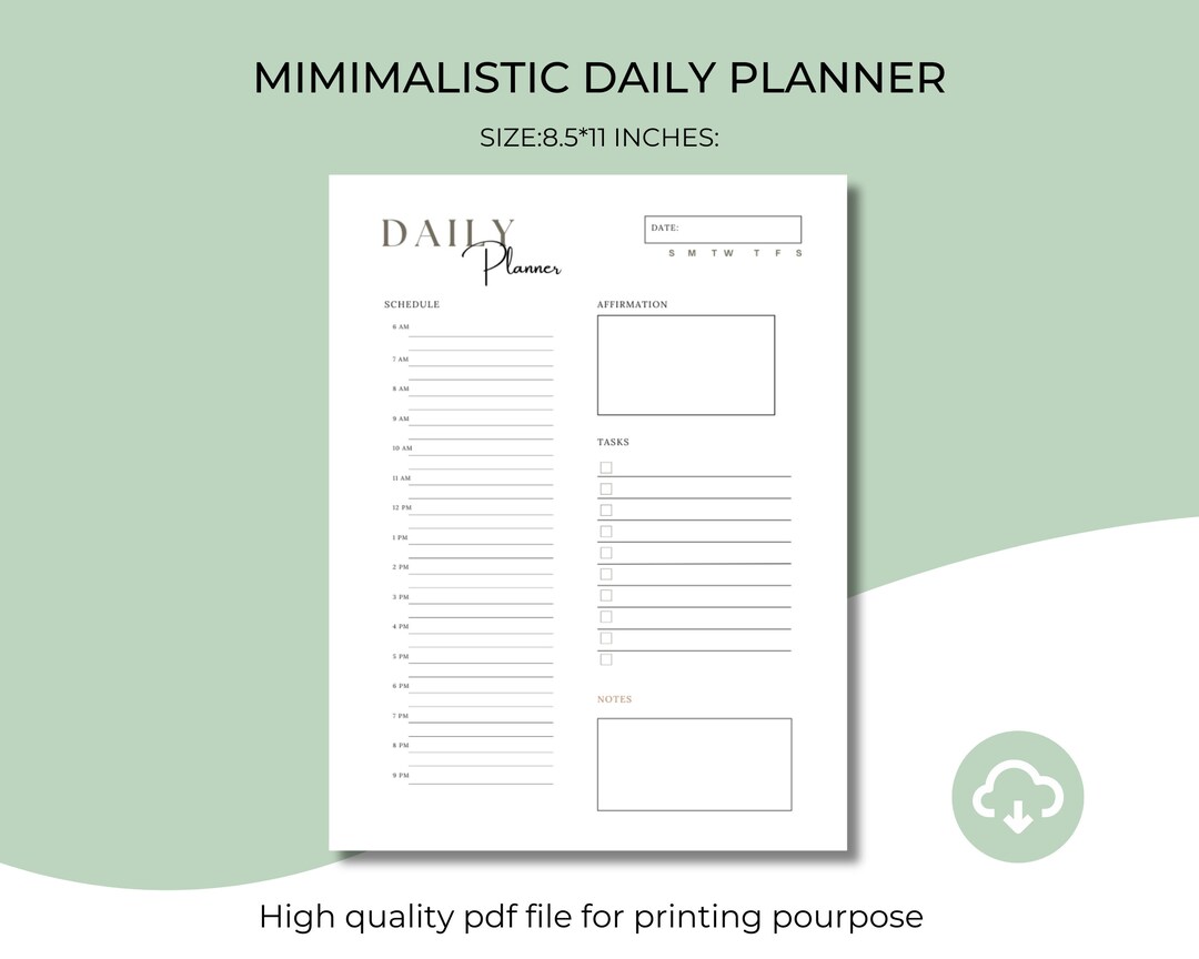 Minimalistic Daily Planner Printable Simple & Elegant Daily Organizer ...
